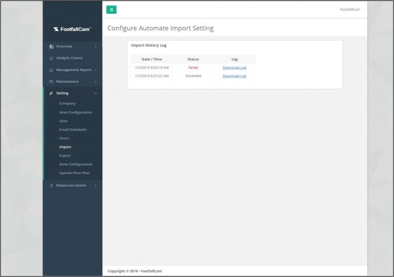 Chapter 13: Data Export and Import - FootfallCam