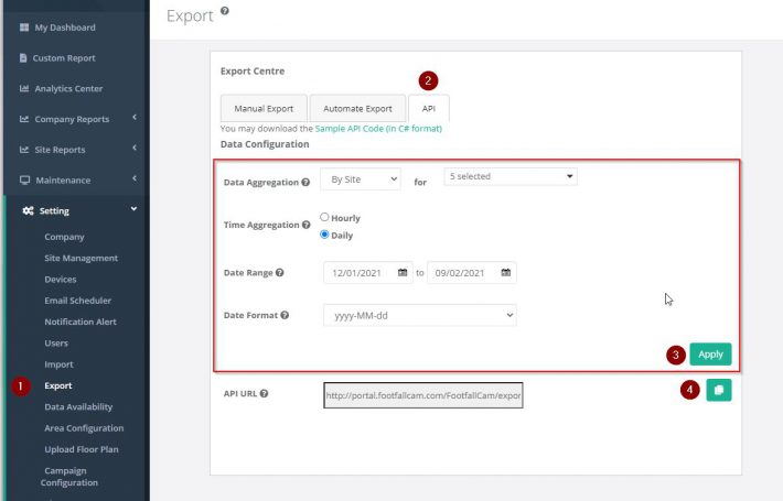 Appendix: API Documentation- Data Export and Import - FootfallCam