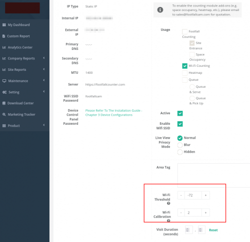 Metrics Configurations - FootfallCam