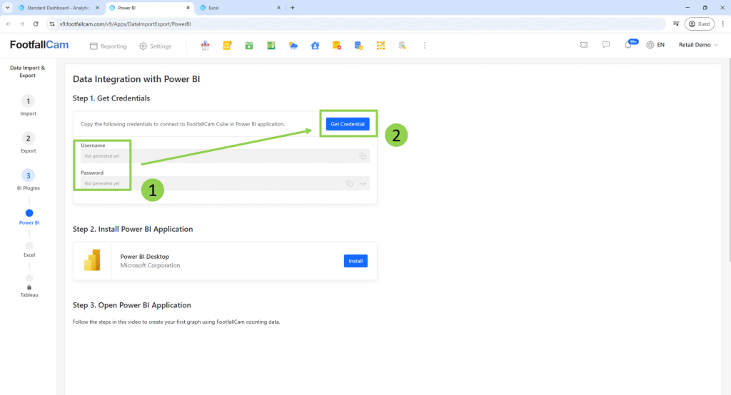 Import and Export App - FootfallCam